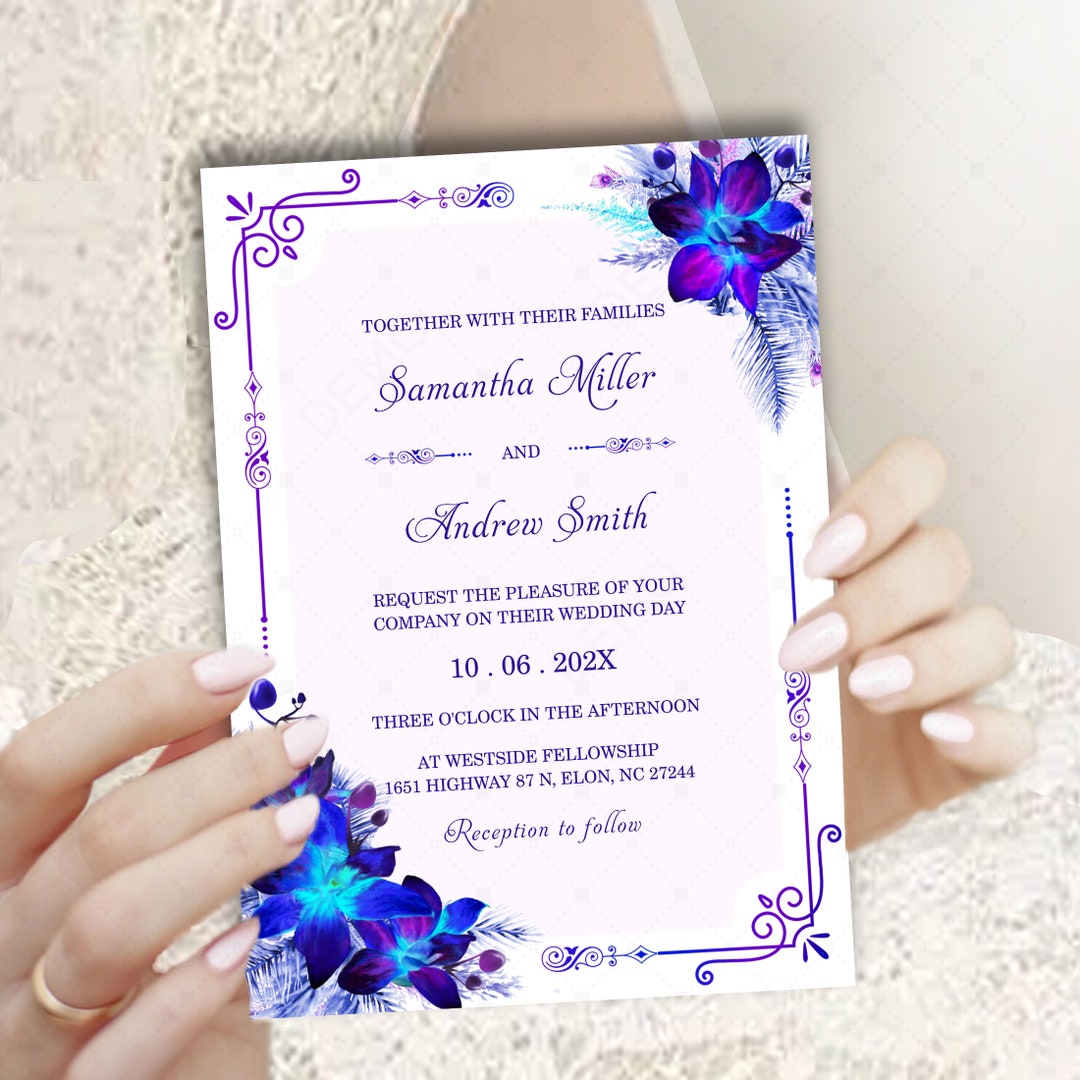 Galaxy Blue Orchid Wedding Invitations, Blue and Purple Wedding ...