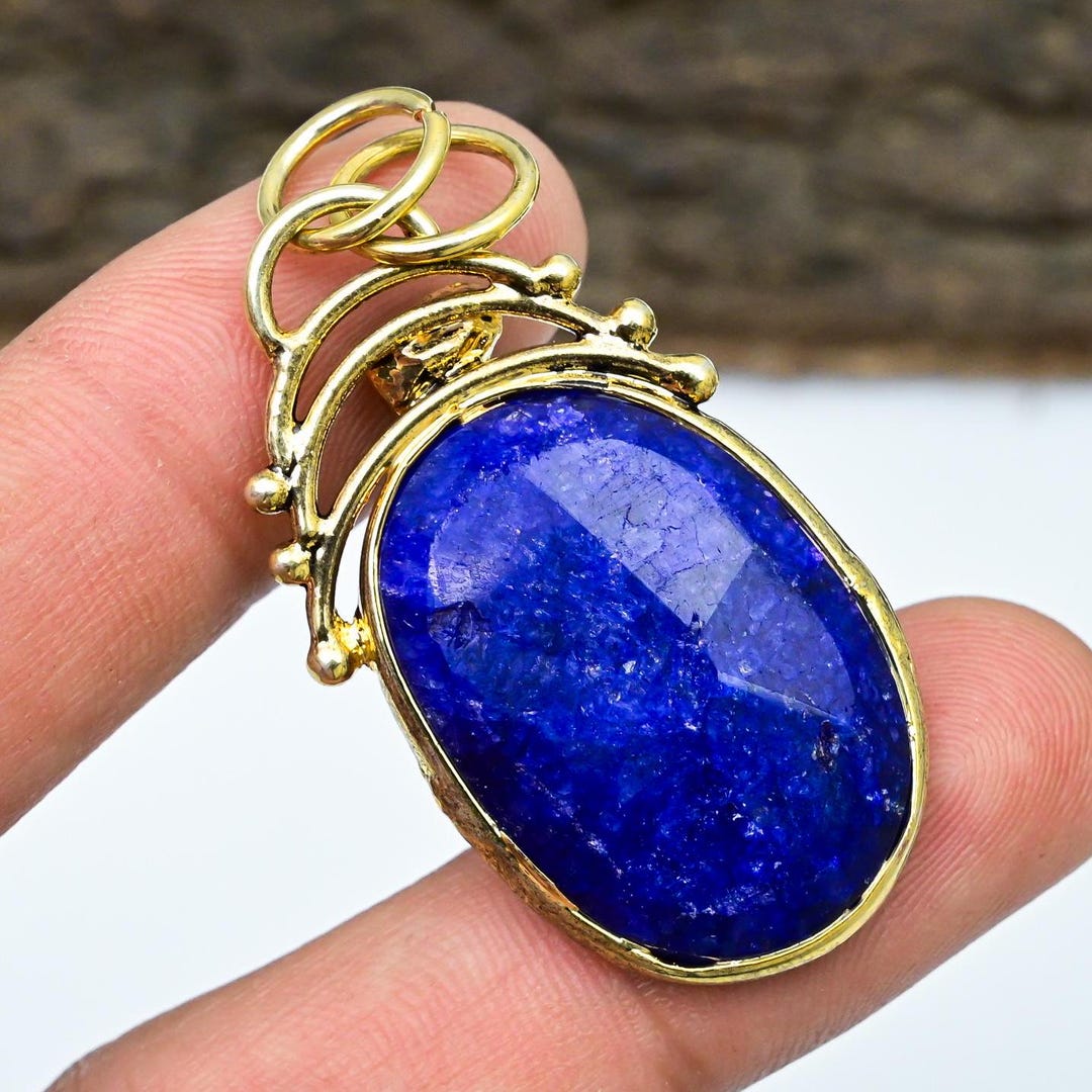Blue Sapphire , Neon Apatite Pendant, Gemstone Handmade Electroplating ...