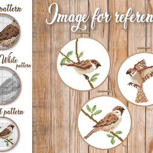 Sparrow Set Cross Stitch Pattern Birds Design Sparrows in Hoops Cross ...