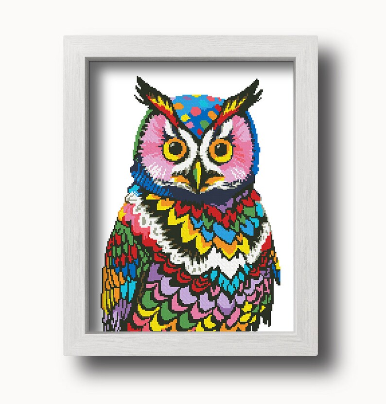 Colorful Owl Cross Stitch Pattern Bird Cross Stitch Design Rainbow Owl ...