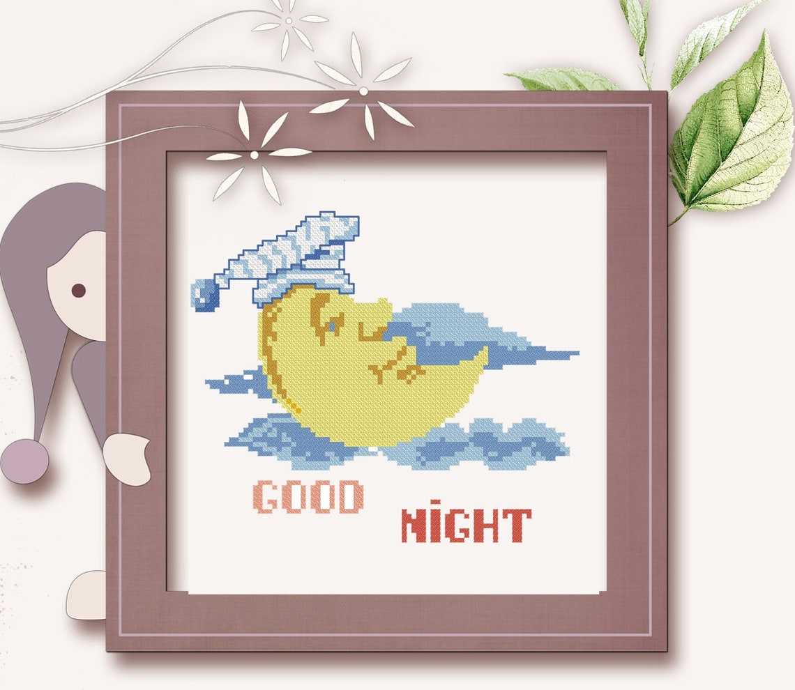 Good Night Cross Stitch Pattern PDF Cute Moon Cross Stitch - Etsy