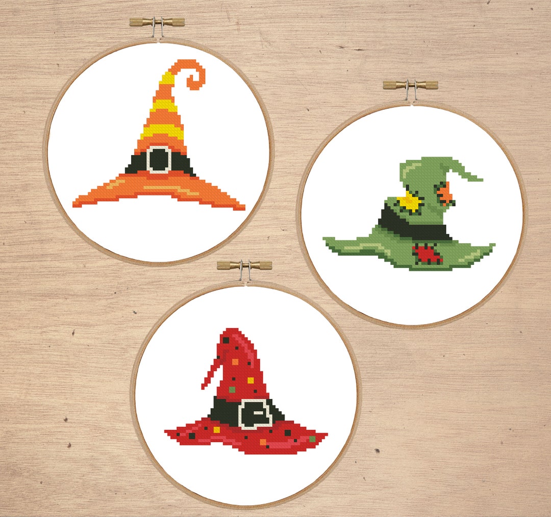 Witch Hats Set 2 Cross Stitch Pattern Halloween Cross Stitch Pattern ...