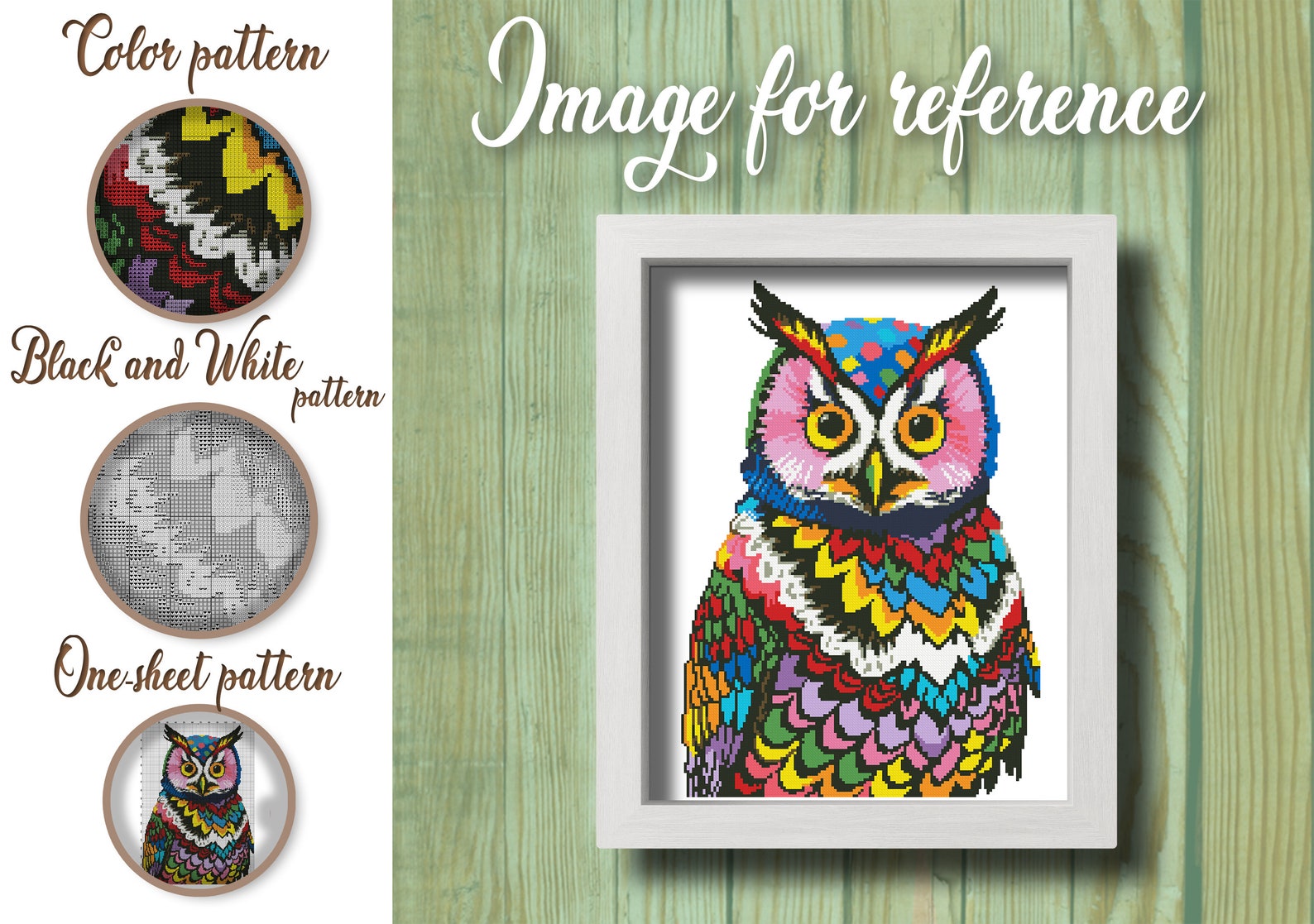 Colorful Owl Cross Stitch Pattern Bird Cross Stitch Design Rainbow Owl ...