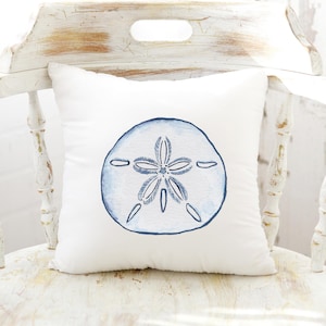 Personalized Sand Dollar Pillow, Blue and White Seashell Throw Pillow ...
