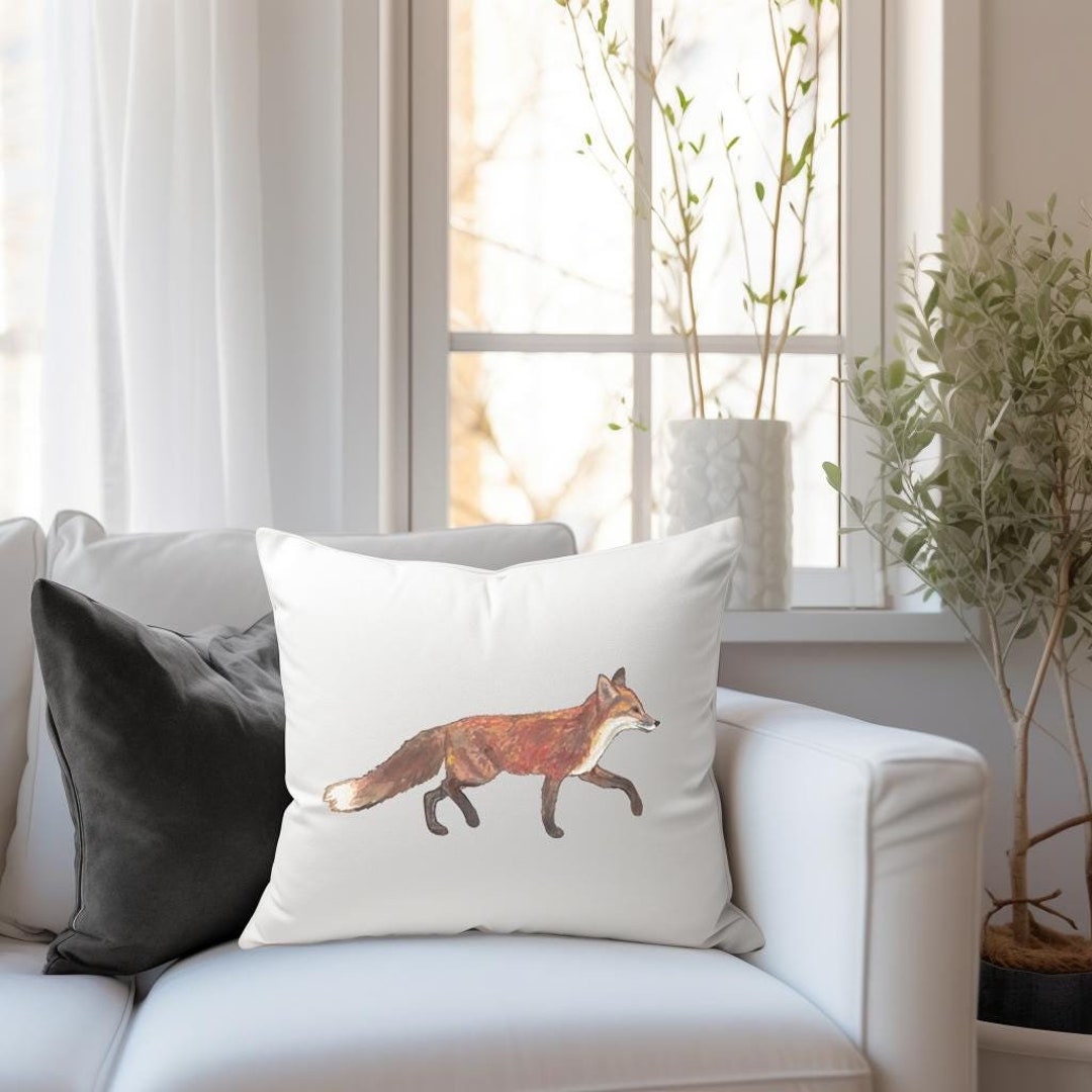 Personalized Red Fox Pillow, Walking Red Fox Throw Pillow, Woodland ...