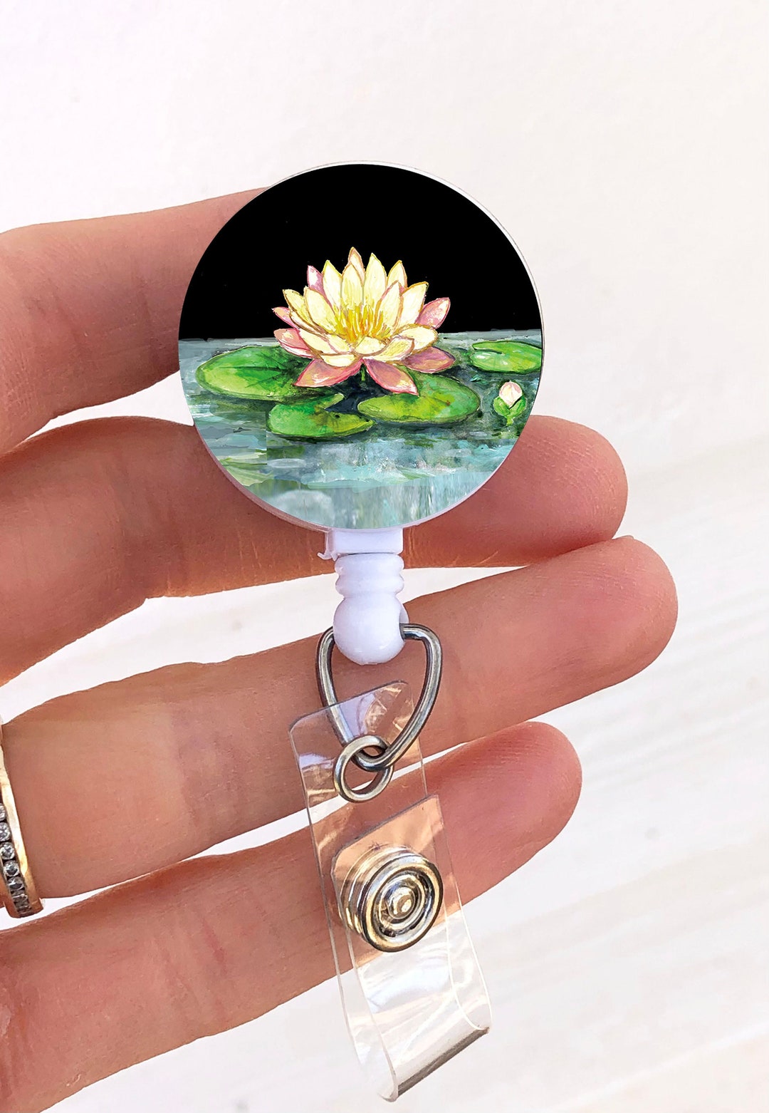 Water Lily Badge Reel, July Birth Flower Badge Reel ID Holder, Nurse ...