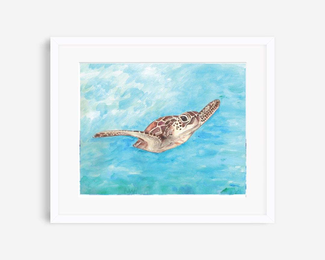 Swimming Sea Turtle Print, Ocean Wildlife Wall Art, Beach House Decor ...
