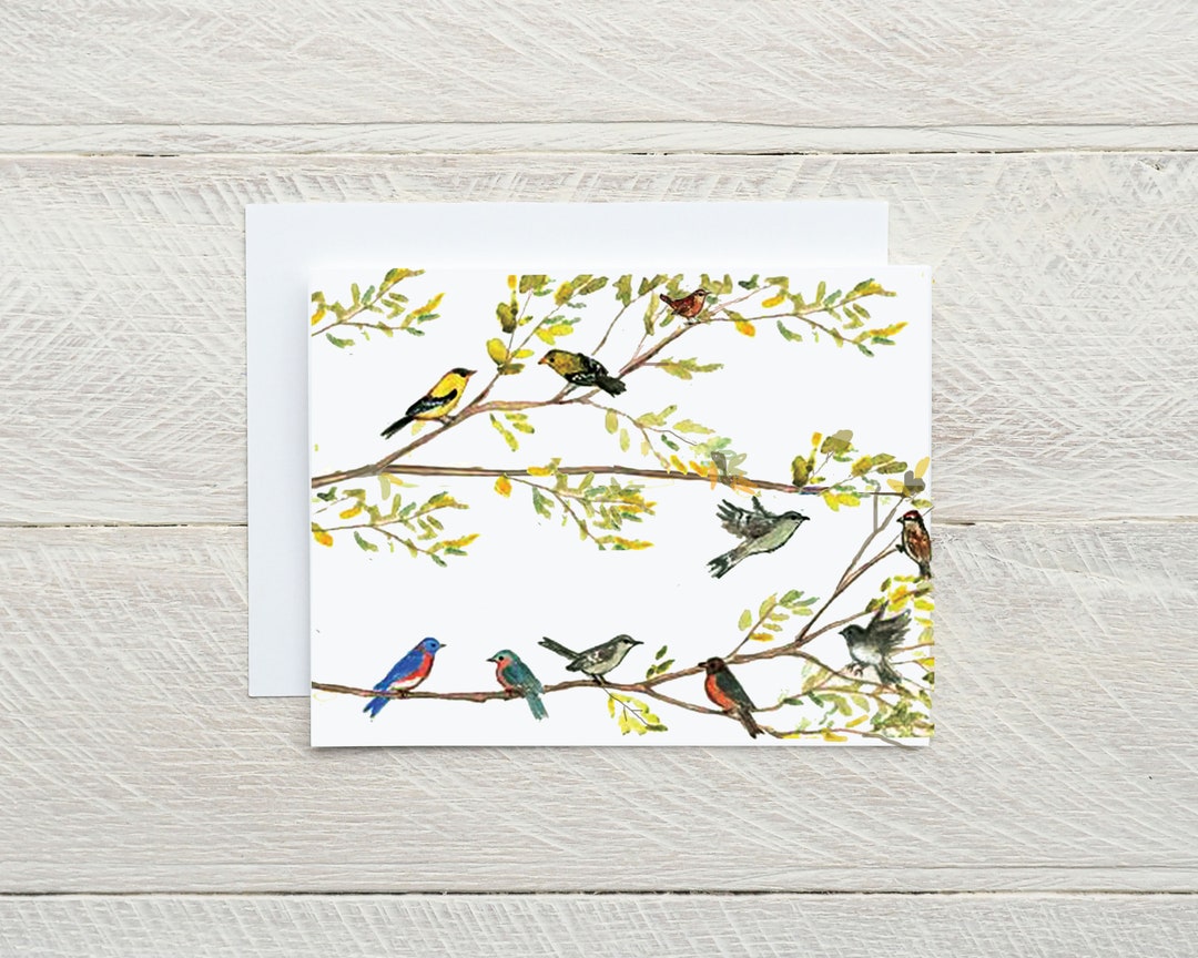 Birds on Branches Notecards, Bird Stationery, Bluebirds, Goldfinches ...
