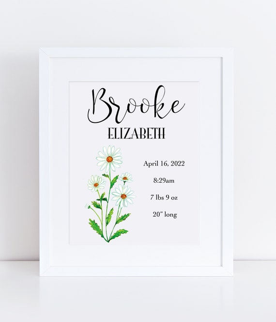 Custom Baby Name Sign Birth Flower Daisy April Birth - Etsy