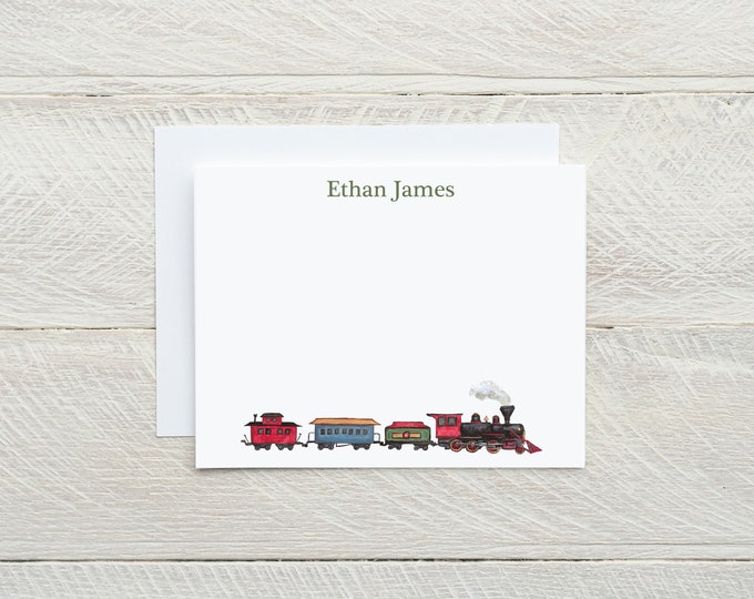 Train Note Cards Folded Note Cards Personalized Train Stationery Train ...