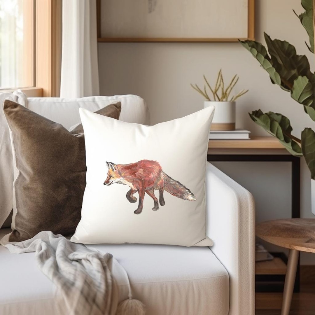 Personalized Red Fox Pillow, Turning Fox Throw Pillow, Woodland Animal ...
