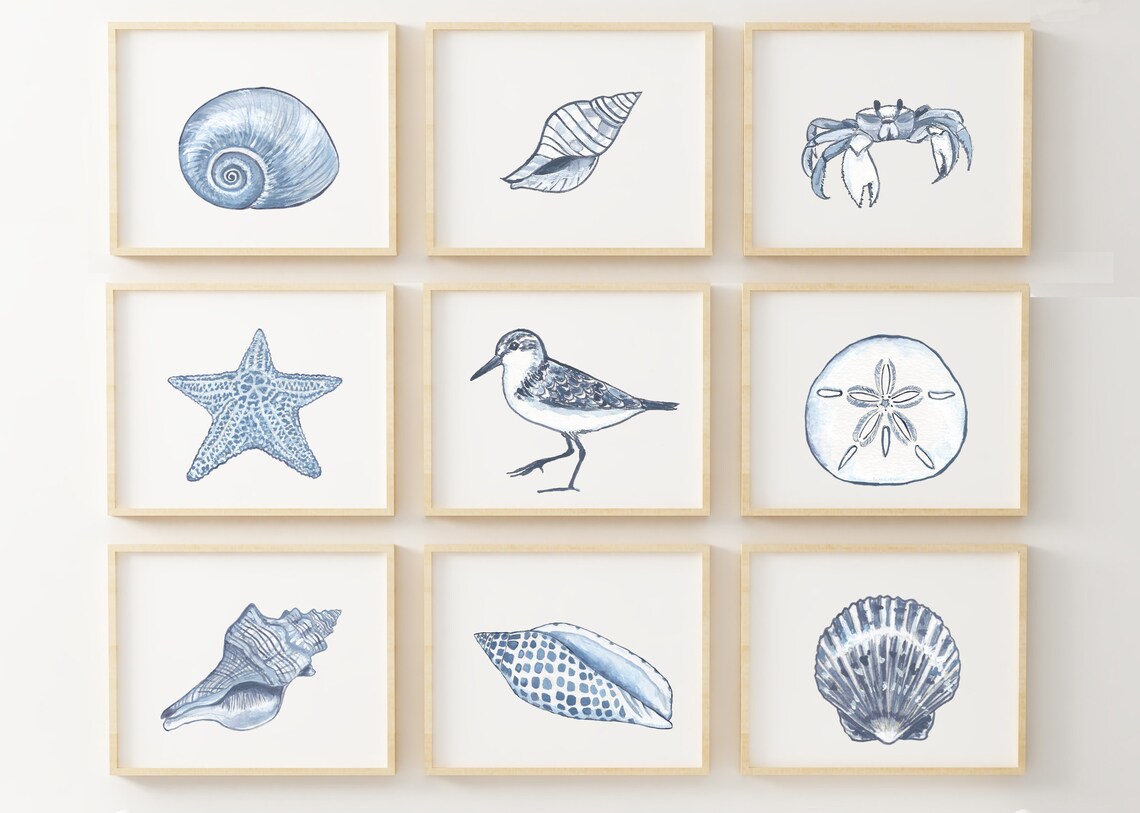 Beach Print Set Set of 9 Blue Beach Prints Wall Art Beach | Etsy