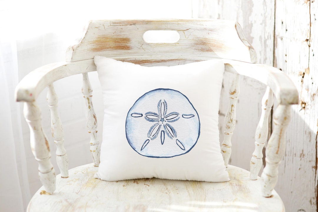 Personalized Sand Dollar Pillow, Blue and White Seashell Throw Pillow ...