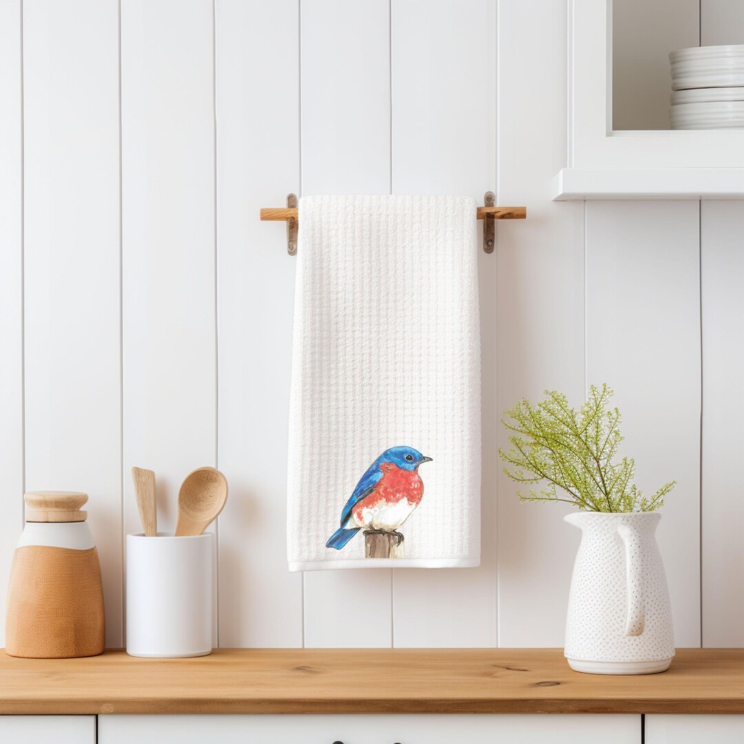 Personalized Bluebird Kitchen Dish Towel, Bird Tea Towel, Bathroom ...