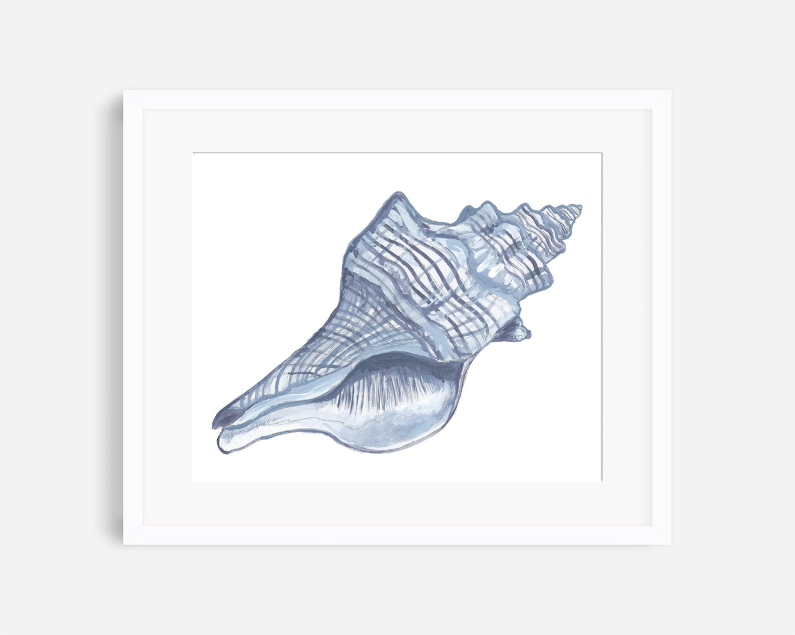 Conch Shell Print Blue Conch Seashell Print Ocean Wall Art - Etsy