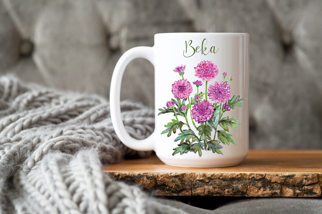 November Birth Flower Mug, Chrysanthemum Mug, Can Be Personalized ...