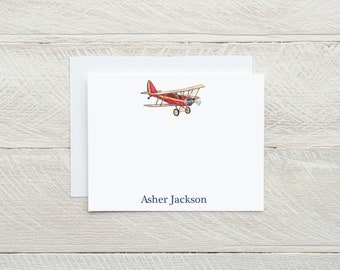 Biplane Airplane Note Card Set of 10 in White or Light Ivory With ...