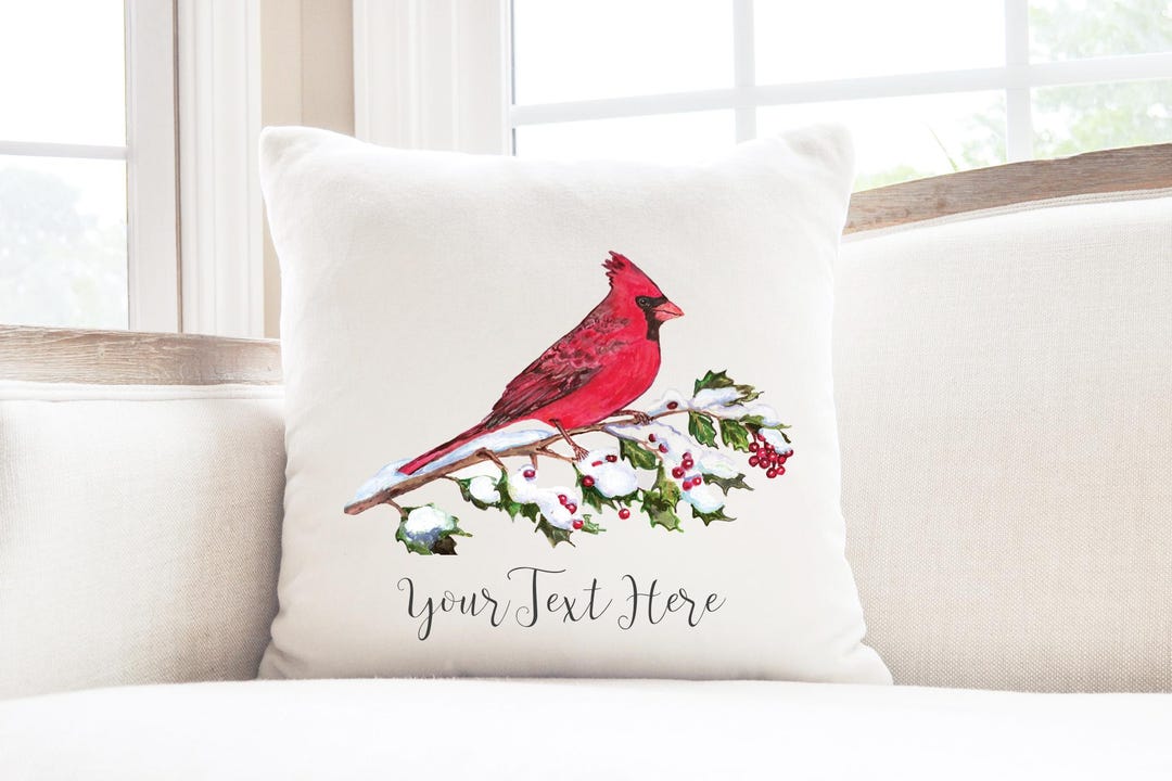 Cardinal Pillow, Cardinal in Snow Throw Pillow, Nature Wildlife Decor ...