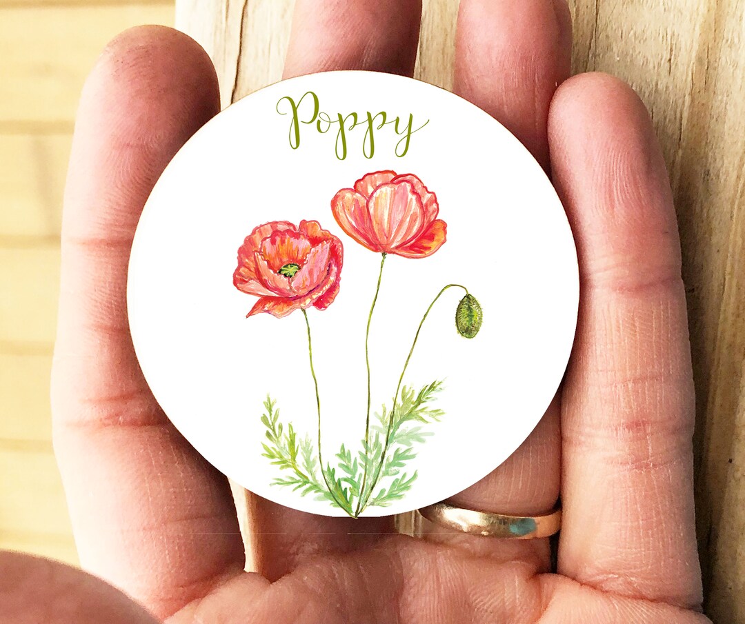 August Birth Flower Magnet, Poppy Magnet, Custom Name Magnet, Can Be ...