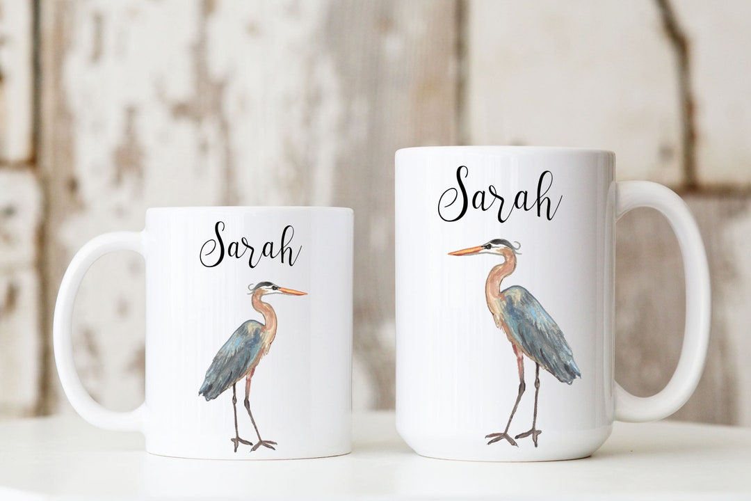 Heron Mug, Can Be Personalized, Custom Name Mug, Great Blue Heron, Lake ...