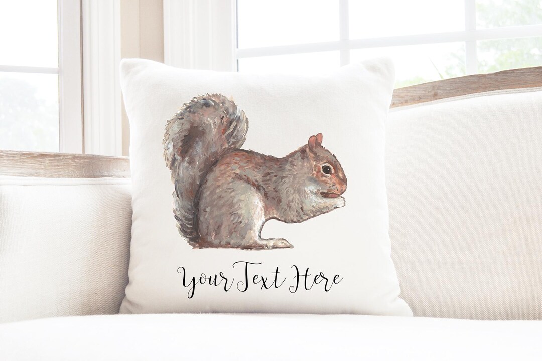 Personalized Squirrel Pillow, Gray Squirrel Throw Pillow, Woodland ...