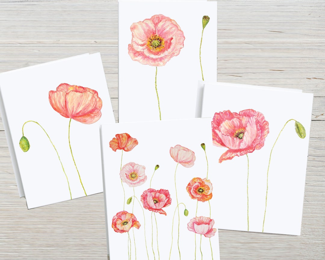 Poppy Note Cards, Folded Cards, Poppy Stationery, Wildflower Notecards ...