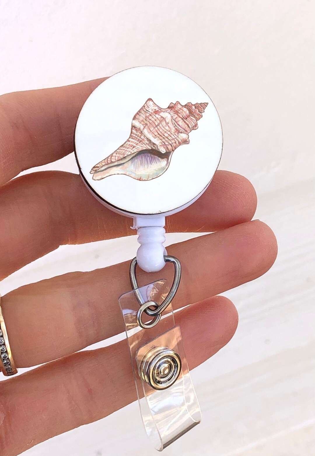 Conch Shell Badge Reel, Seashell ID Badge Holder, Nurse Accessory, Gift ...