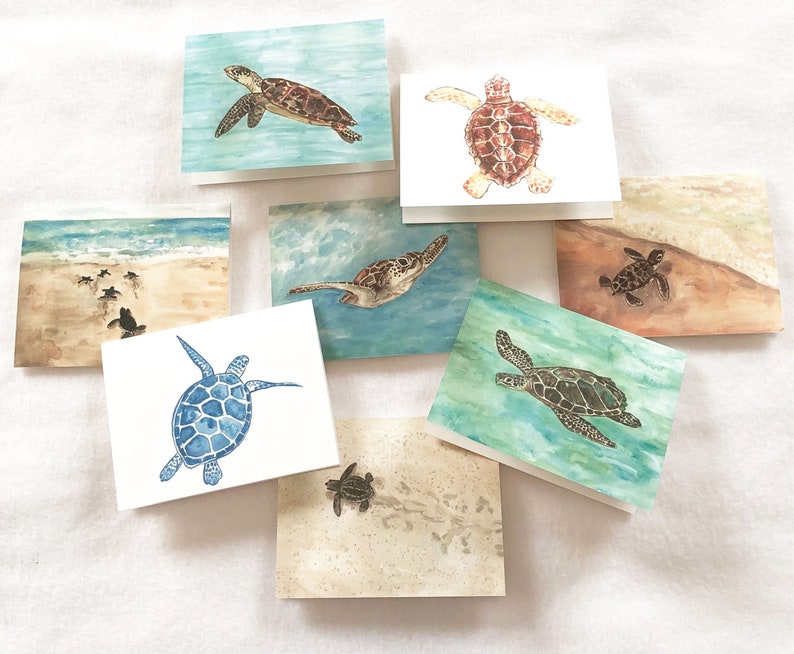 Sea Turtle Notecards, Eight Cards With Envelopes, Stationery Pack, 5.5 ...