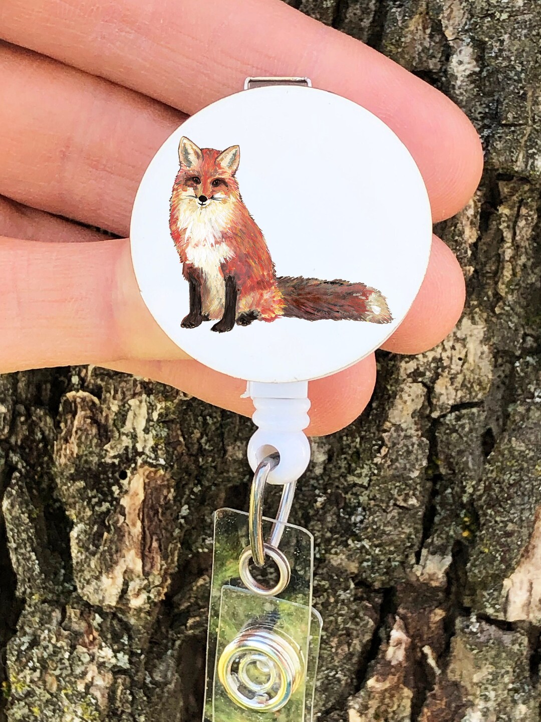 Sitting Red Fox Badge Reel, Fox ID Badge Holder, Retractable, Swivel ...