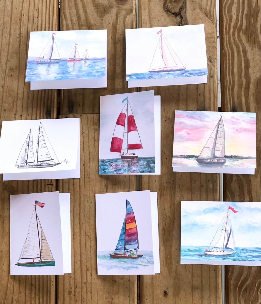 Sailboat Note Cards, Set of 8 Folded Cards With Envelopes, Sailboats ...