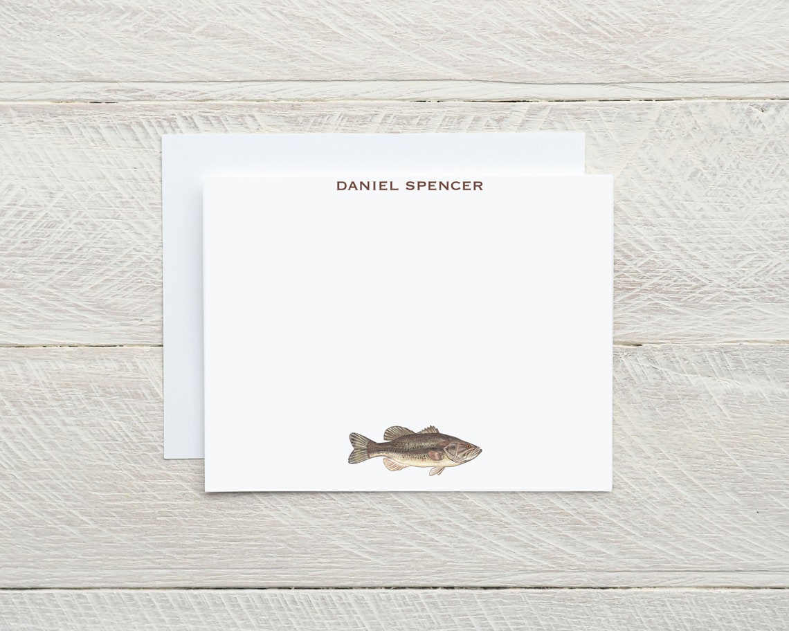 Bass Cards, Personalized Stationery for Men, Bass Fishing, Fisherman ...