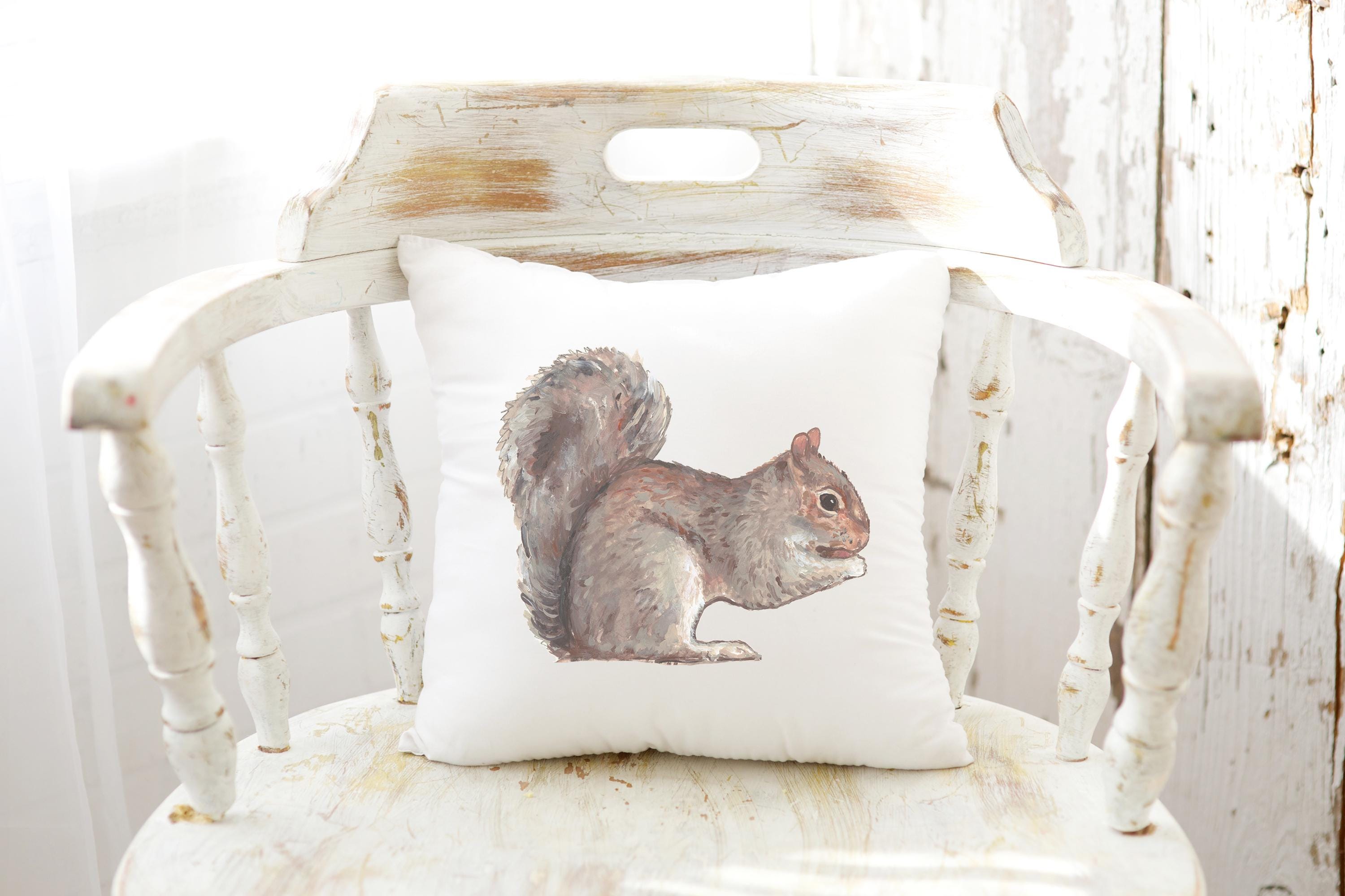 Personalized Squirrel Pillow, Gray Squirrel Throw Pillow, Woodland ...