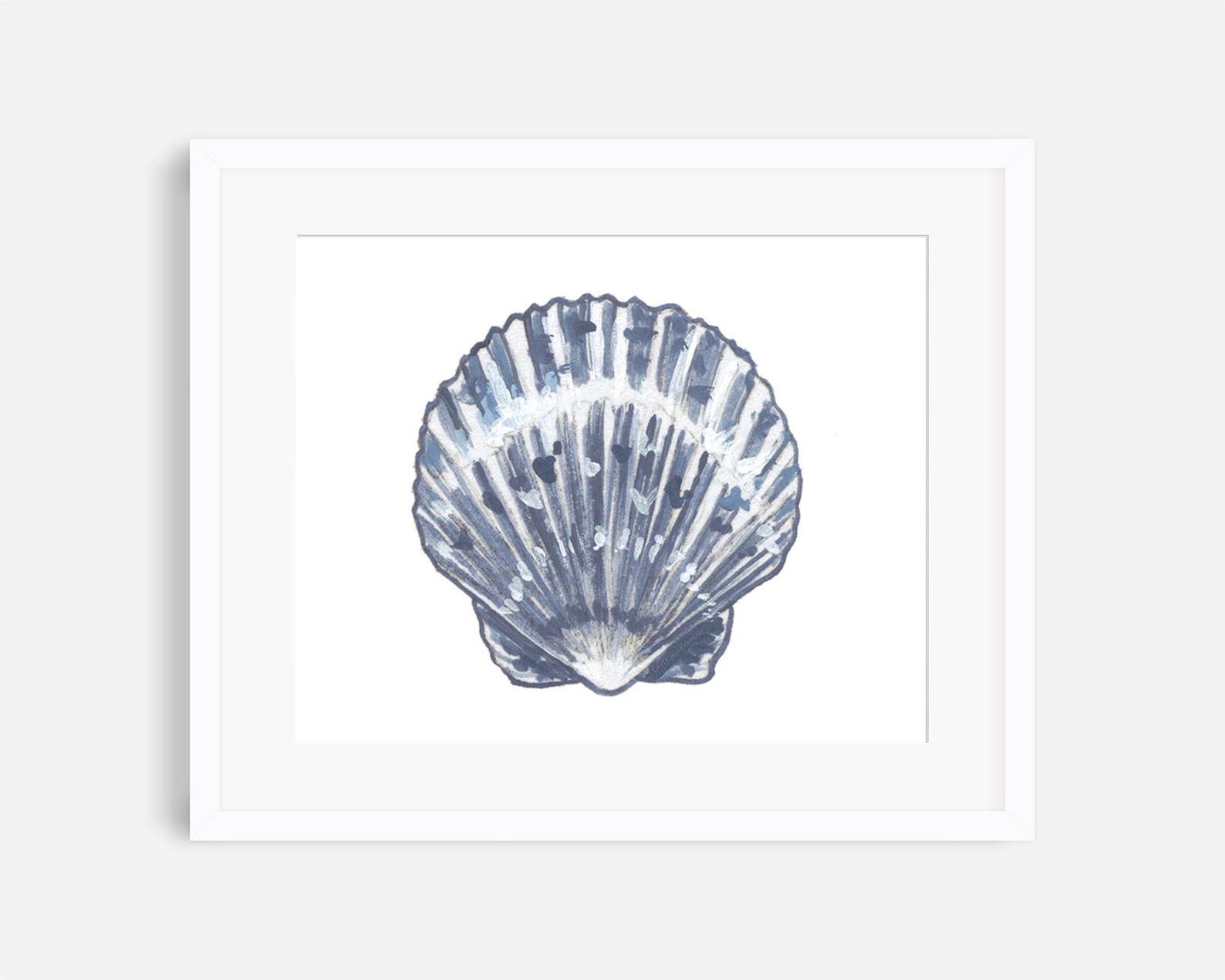 Blue Scallop Shell Print, Scallop Shell Painting, Blue Seashell Print ...