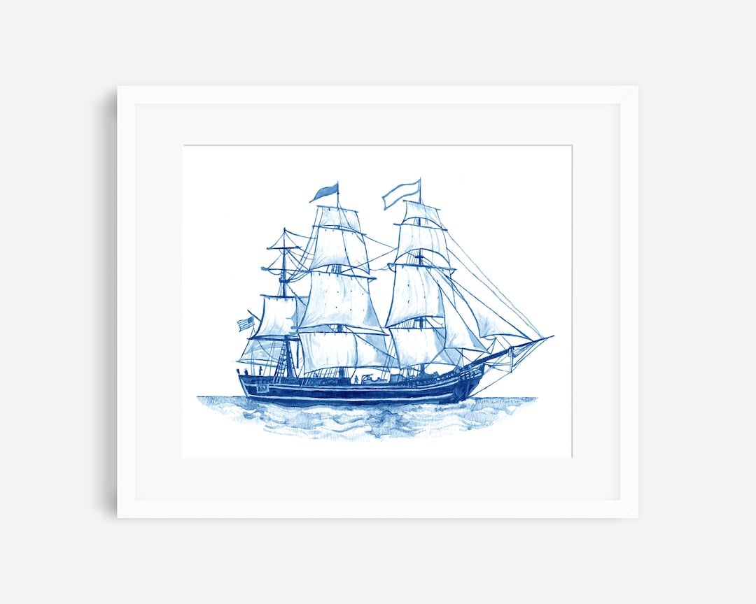Ship Print, Delft Ship, Blue and White, Sailing Ship Print, Ship ...