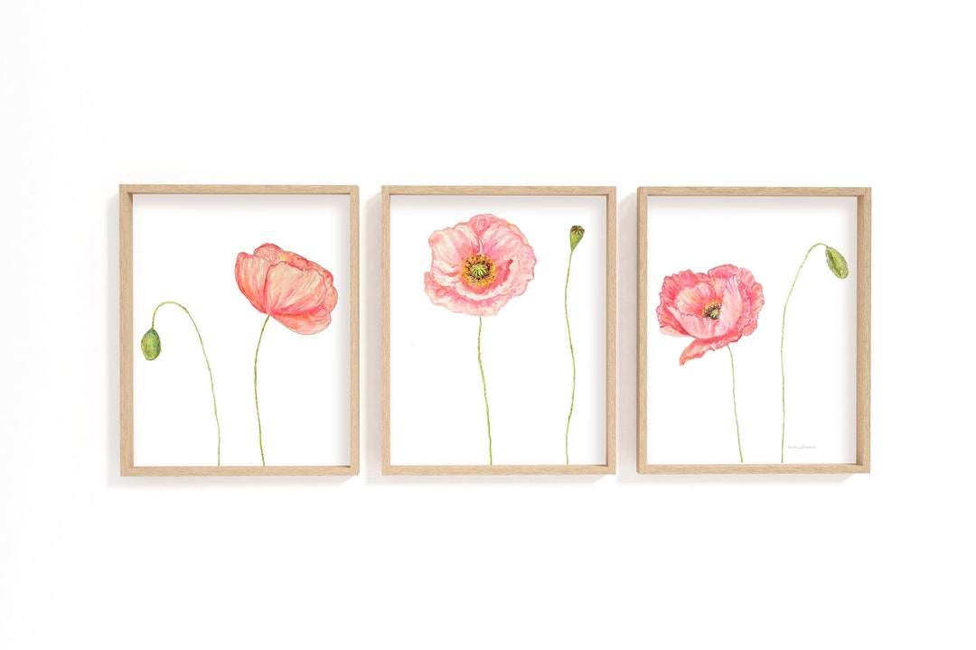 Poppies Prints, Set of 3, Watercolor Poppies, Poppy Print, Poppies ...