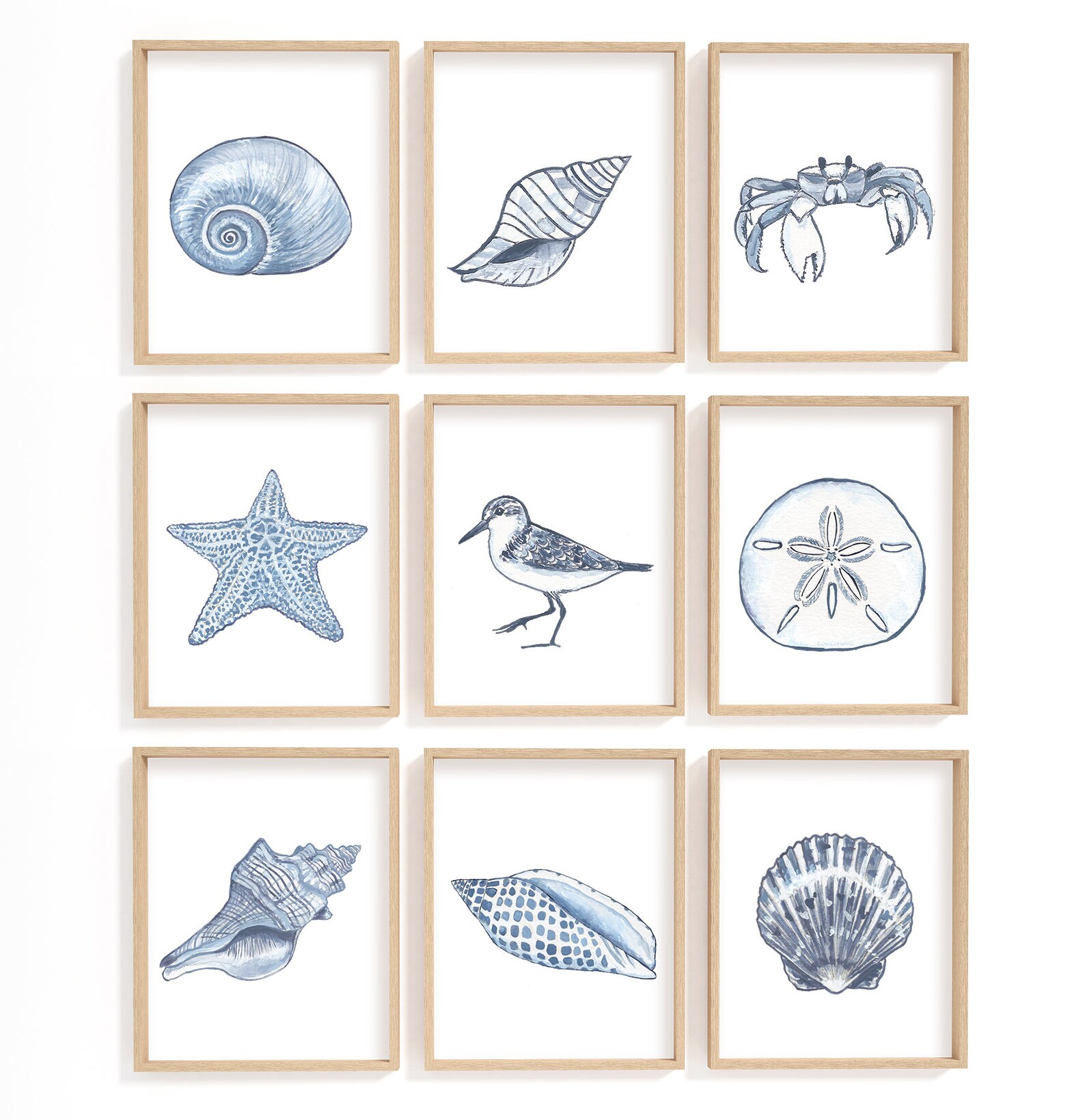 Blue Scallop Shell Print, Scallop Shell Painting, Blue Seashell Print ...
