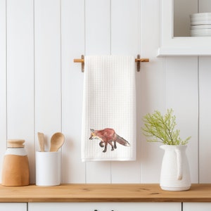 Personalized Turning Red Fox Kitchen Dish Towel, Tea Towel, Woodland ...
