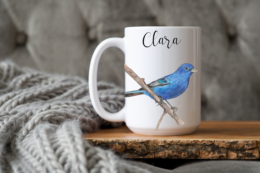 Indigo Bunting Mug, Blue Bird Mug, Can Be Personalized, Custom Name Mug ...