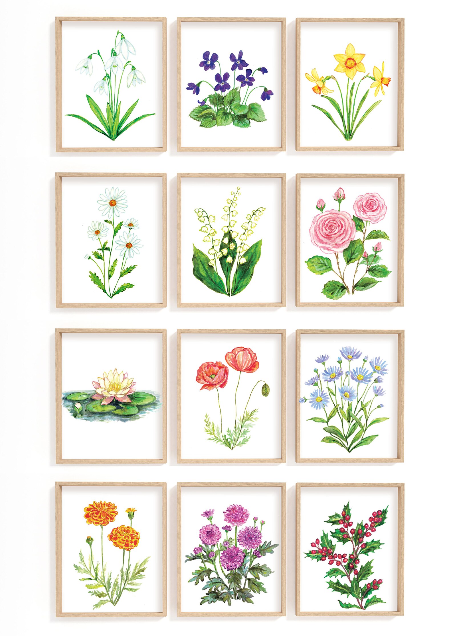 Set of 12 Birth Flower Prints Flower Art Prints Botanical - Etsy