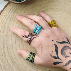 Snake Ring Handmade in Flexible Polymer Clay, Adjustable Animal Ring ...