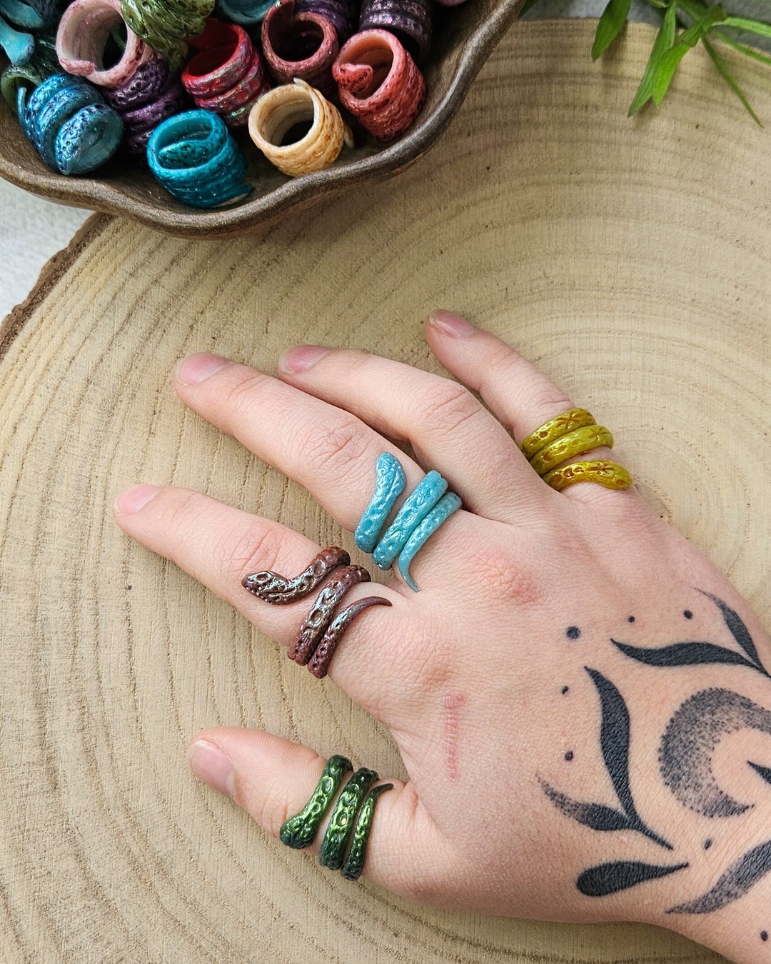 Snake Ring Handmade in Flexible Polymer Clay, Adjustable Animal Ring ...