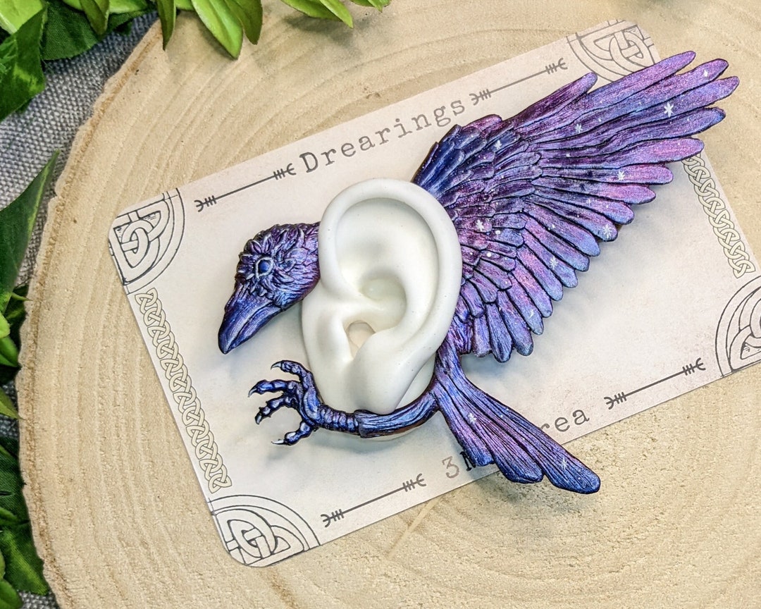 Crow Ear Cuff, Handmade Flexible Polymer Clay, No Piercing Needed ...