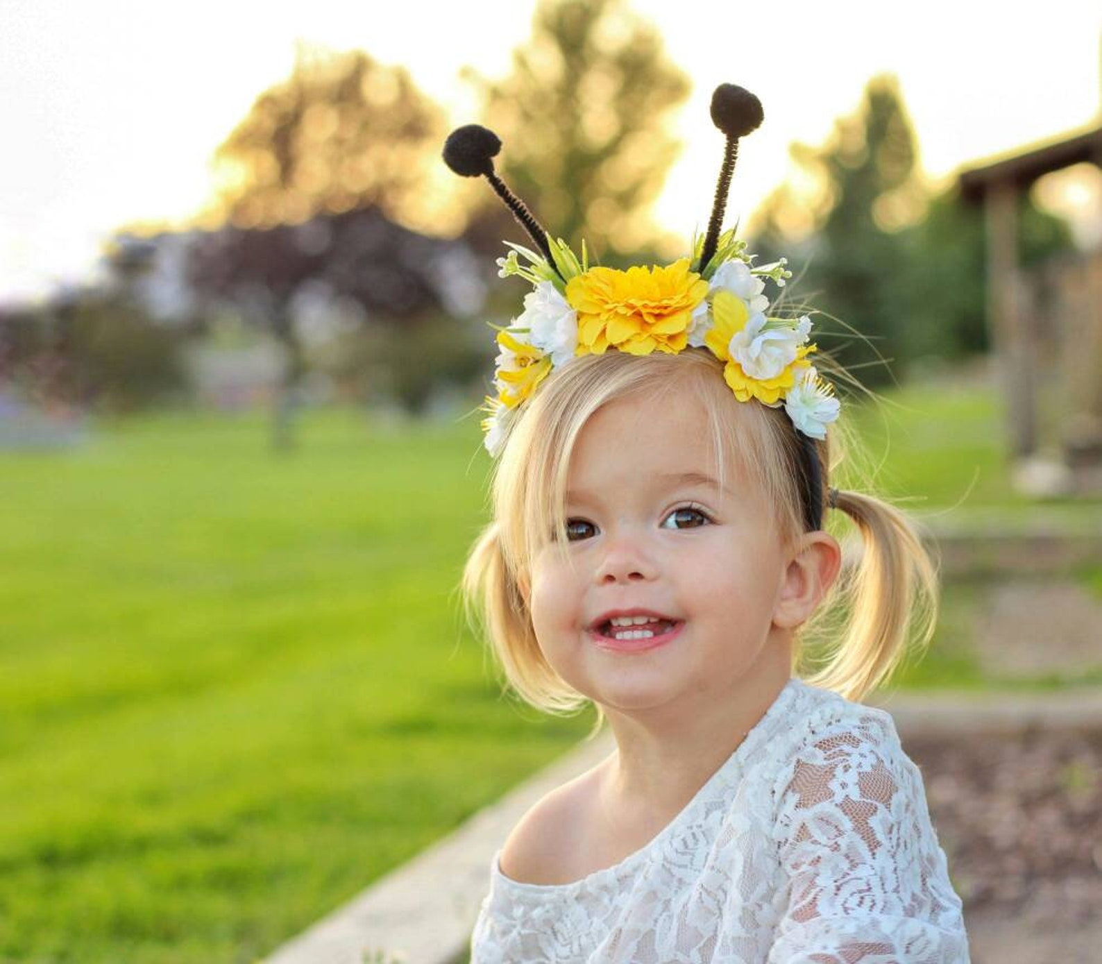 Bumble Bee Headband, Lady Bug Headband, Yellow White Flowers, Girls ...