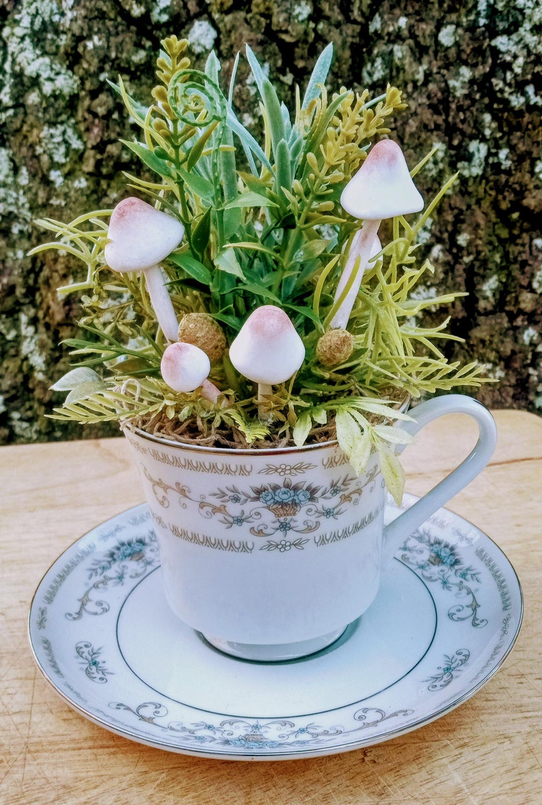 Mushroom Teacup Arrangement, Vintage Decor, Gift for Her, Birthday ...
