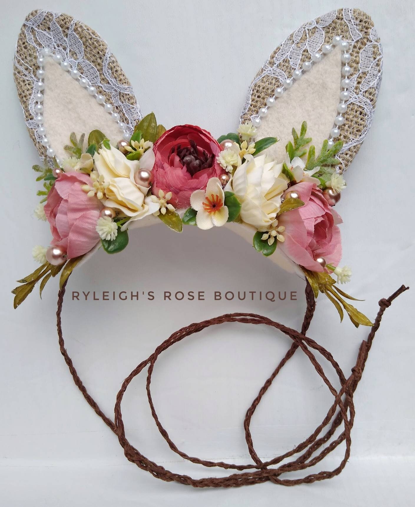 Rustic Bunny Ears, Floral Rabbit Headband, Vintage Easter, Photo Prop ...