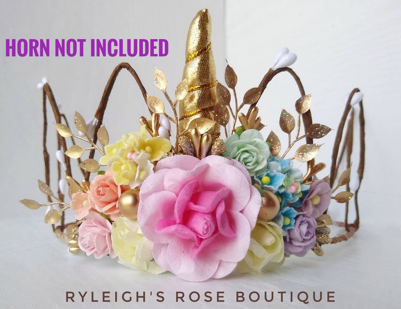 Pastel Rainbow Princess Crown, Floral Fairy Crown, Princess Headband ...