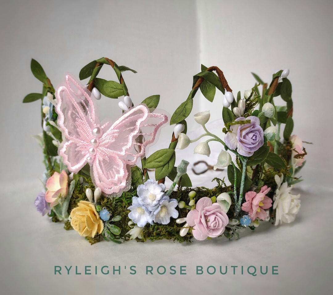 Flower Fairy, Pastel Rainbow Crown, Woodland Headpiece, Butterfly ...