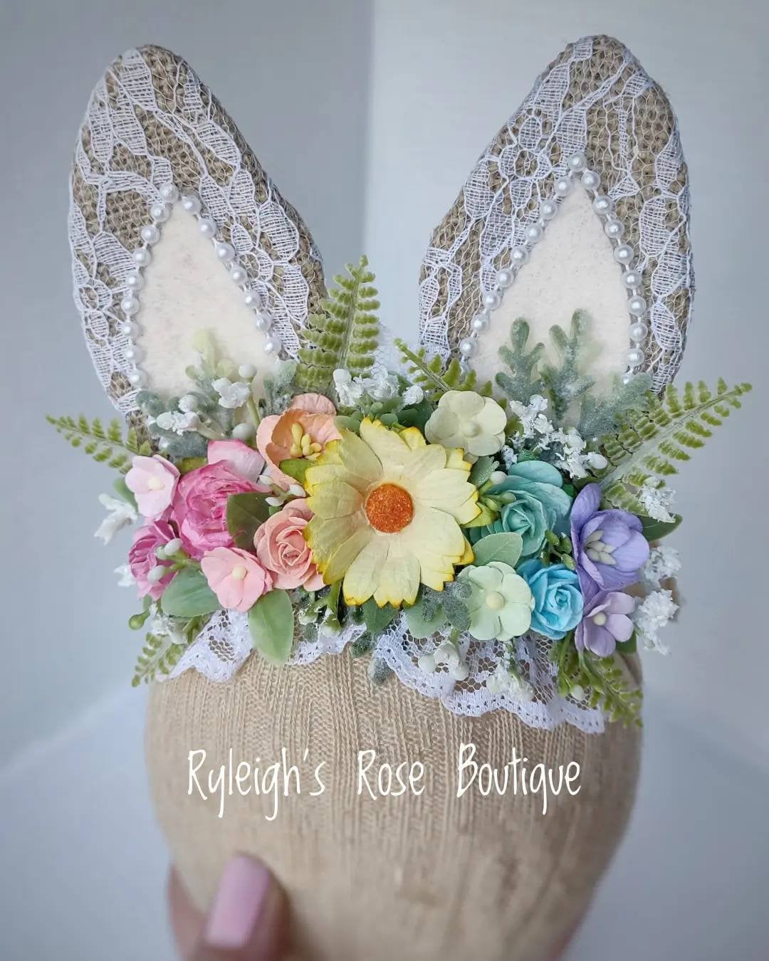 Rainbow Bunny Ears, Bunny Ears Headband, Flower Crown, Photo Prop ...