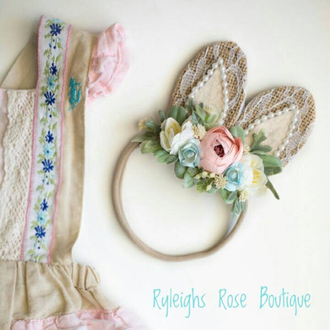 Floral Bunny Ears, Bunny Ears Headband, Pink Flower Crown, Girls Photo ...