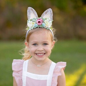 Floral Bunny Ears, Bunny Ears Headband, Pink Flower Crown, Girls Photo ...